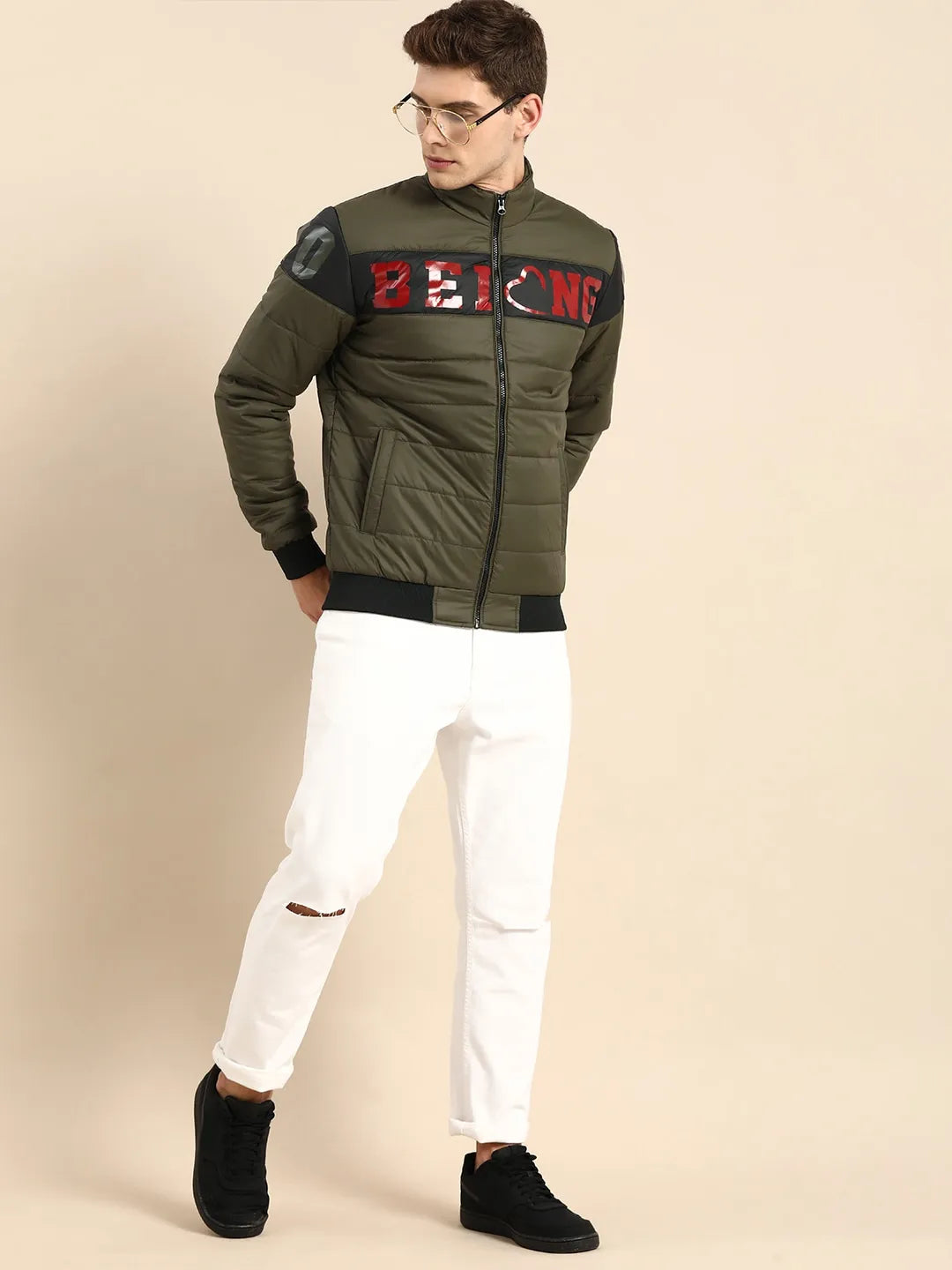 Being Human Regular Fit Men Collared Jackets-Olive _ Black