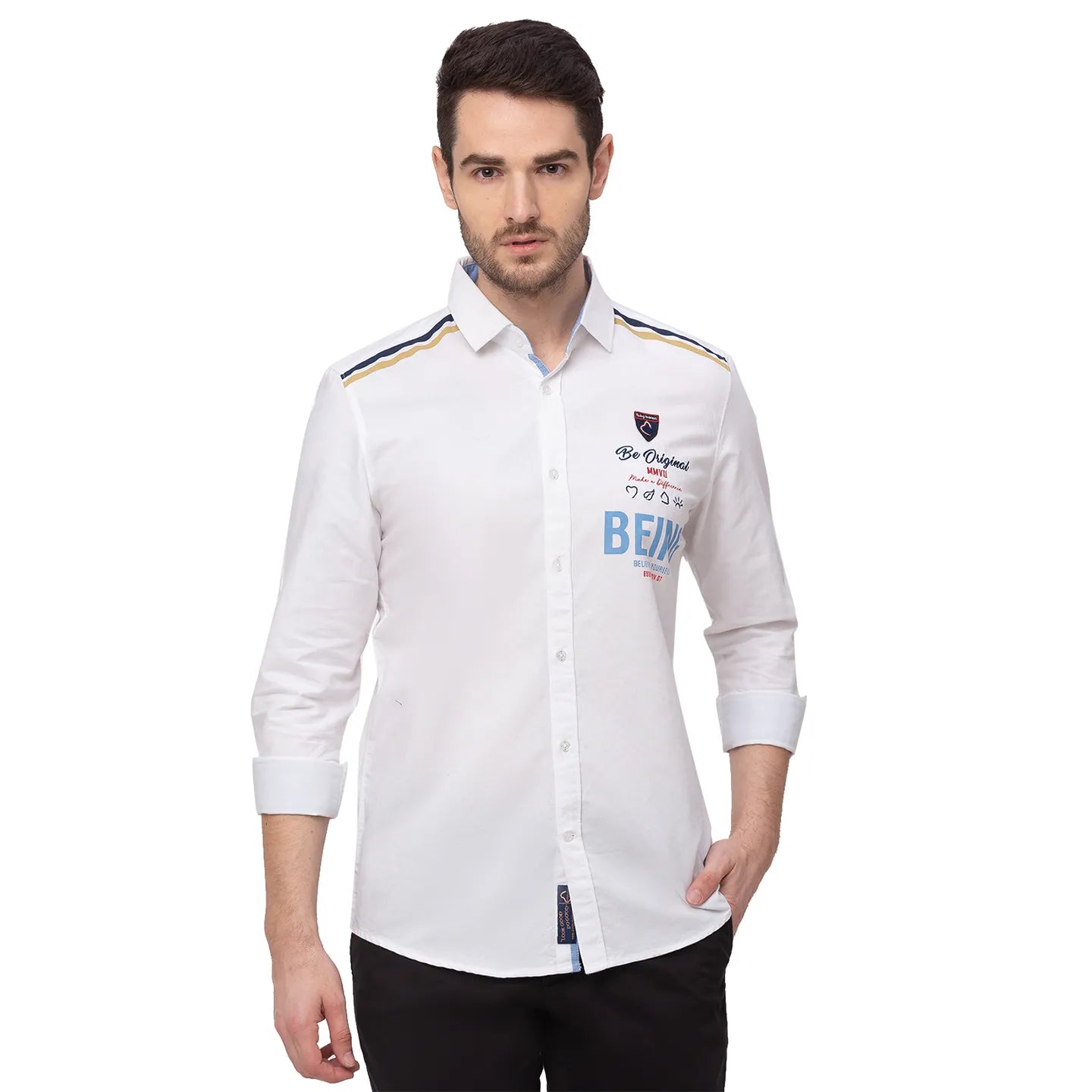 Being Human Slim Fit Men Collared Shirts-White