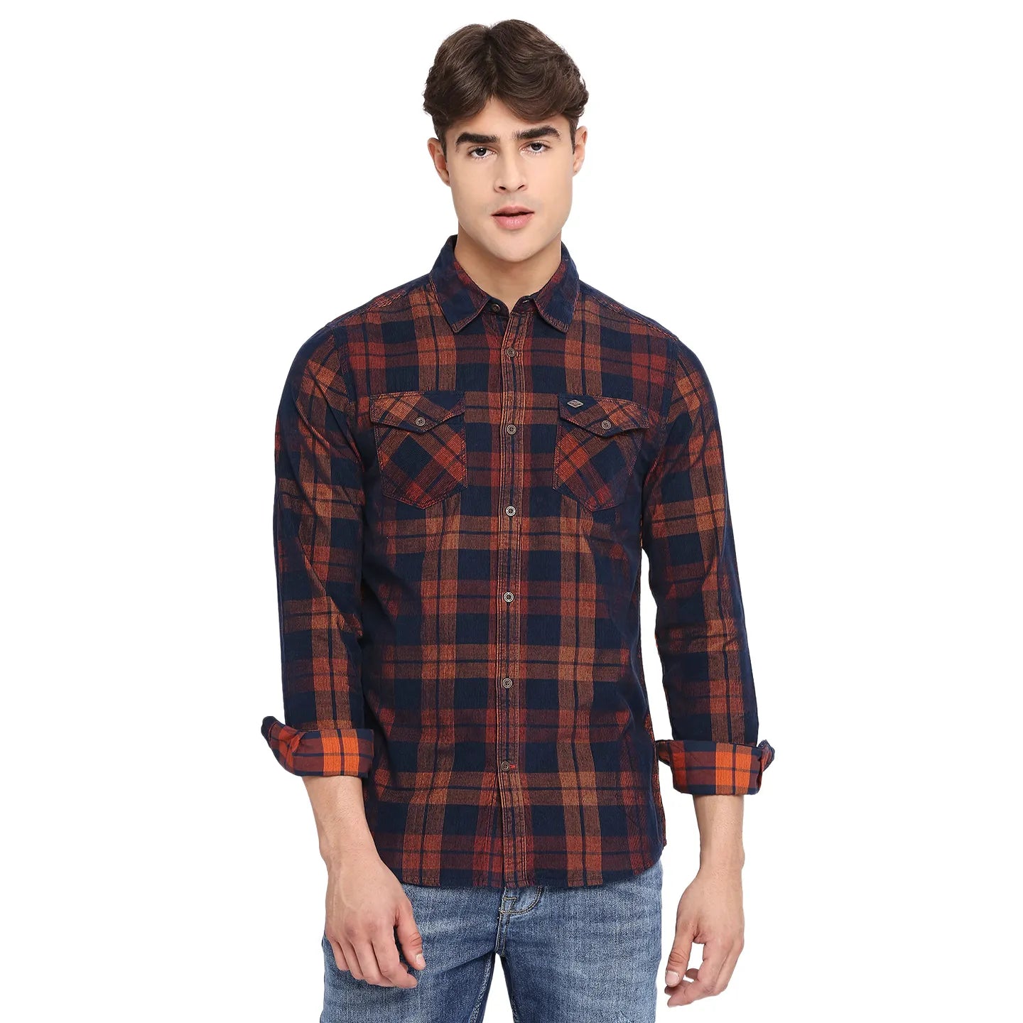 Being Human Slim Fit Men Collared Shirts-Rust