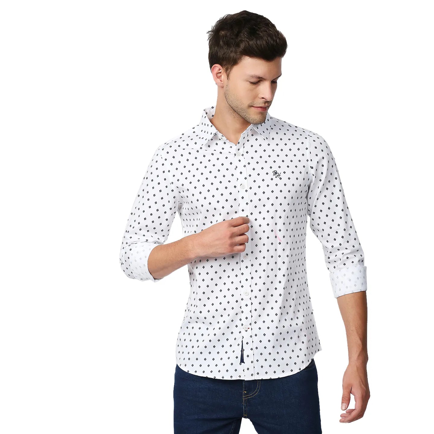 Being Human Slim Fit Men Collared Shirts-White