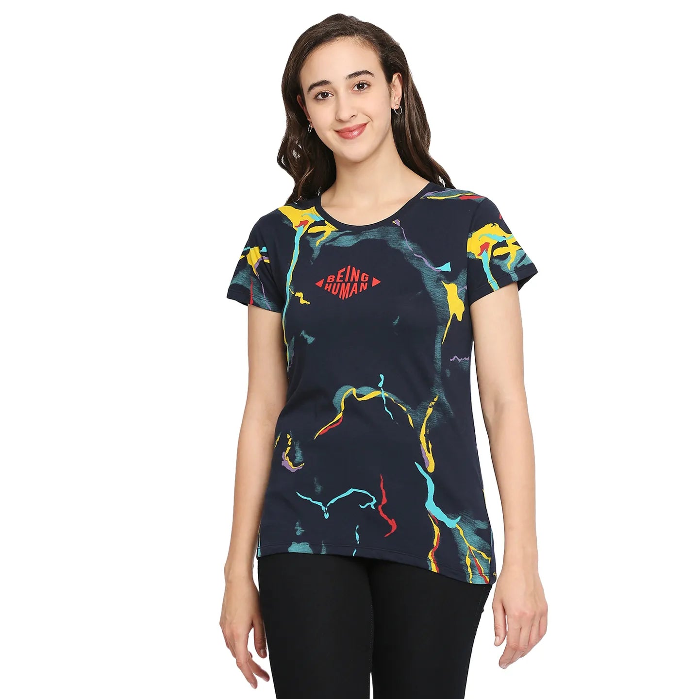 Being Human Relax Fit Woman Crew Neck T-Shirts-Moonlight Ocean