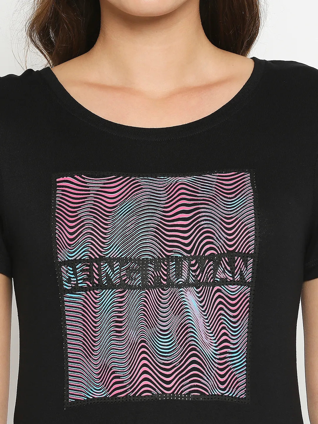 Being Human Basic Semi Fit Woman Crew Neck T-Shirts-Black