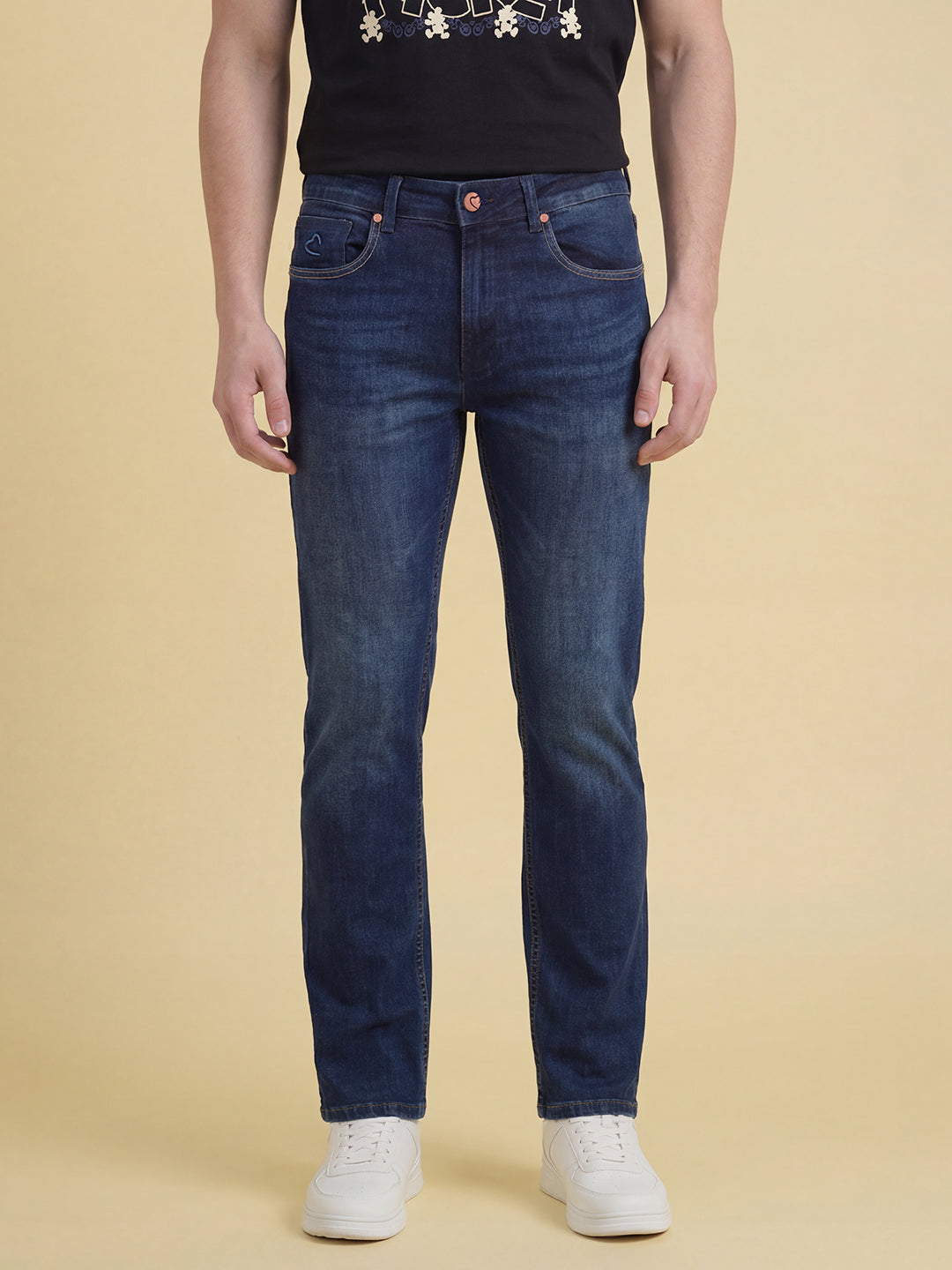 Dark Blue Slim Straight Fit Men's Mid Rise Cropped Jeans by Being Human ...